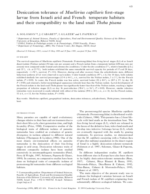 (PDF) Desiccation tolerance of Muellerius capillaris first-stage larvae ...