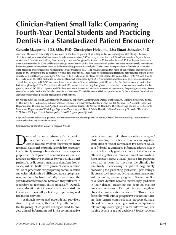 (PDF) Clinician-Patient Small Talk: Comparing Fourth-Year Dental ...