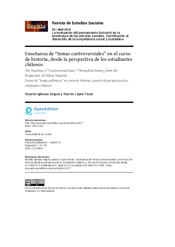 (PDF) Enseñanza de “temas controversiales” en el curso de historia ...