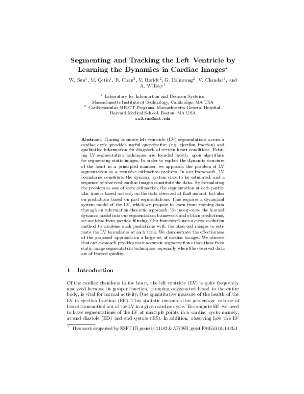 Pdf Segmenting And Tracking The Left Ventricle By Learning The Dynamics In Cardiac Images