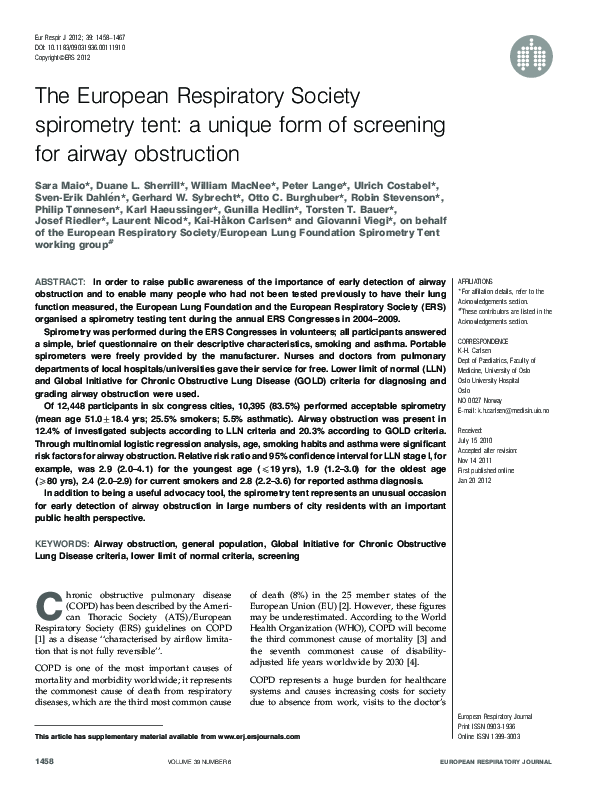 (PDF) The European Respiratory Society spirometry tent: a unique form ...