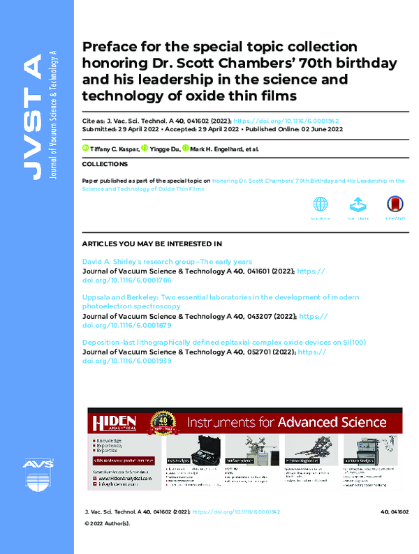 (PDF) Preface for the special topic collection honoring Dr. Scott ...