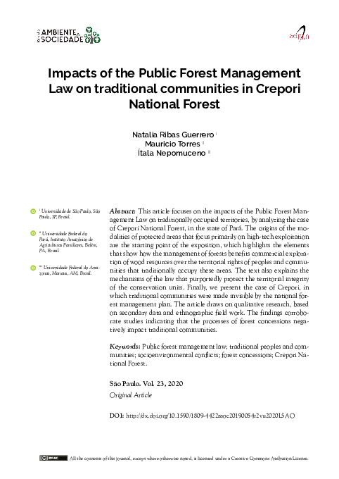 (PDF) Impacts of the Public Forest Management Law on traditional ...