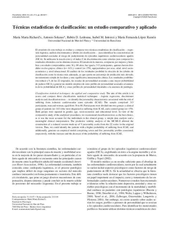 (PDF) T cnicas estad sticas de clasificaci n: un estudio comparativo y aplicado