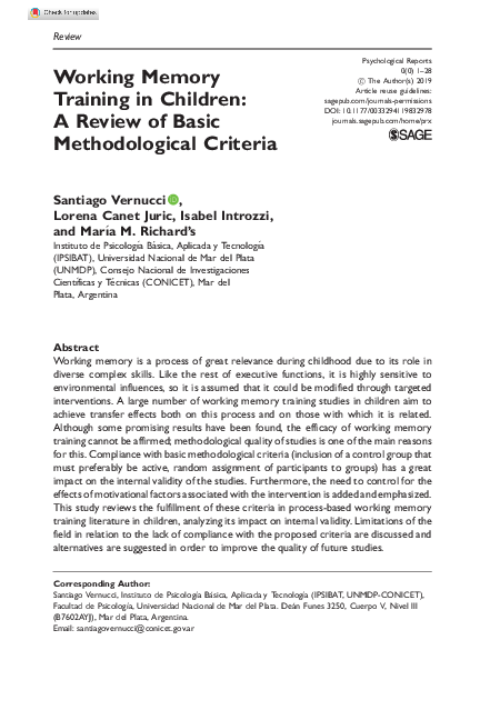 (PDF) Working Memory Training in Children: A Review of Basic Methodological Criteria