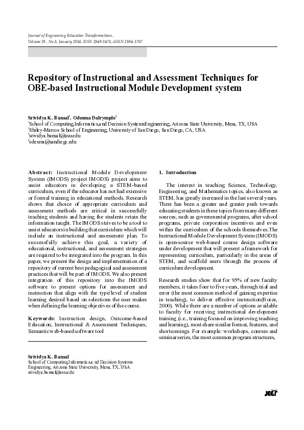 Pdf Repository Of Instructional And Assessment Techniques For Obe Based Instructional Module