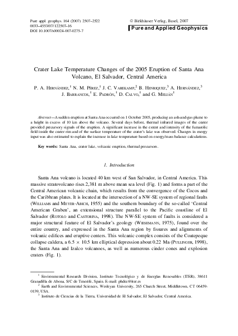 (PDF) Crater Lake Temperature Changes of the 2005 Eruption of Santa Ana ...