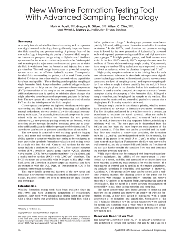 (PDF) New Wireline Formation Testing Tool With Advanced Sampling Technology