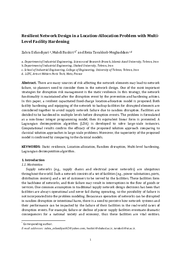 (PDF) Resilient Network Design in a Location-Allocation Problem with Multi-Level Facility Hardening