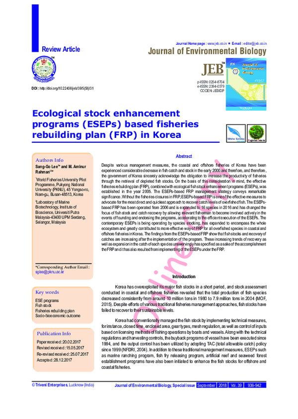 (PDF) Ecological stock enhancement programs (ESEPs) based fisheries rebuilding plan (FRP) in Korea