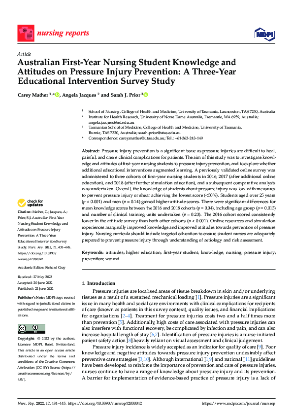 (PDF) Australian First-Year Nursing Student Knowledge and Attitudes on Pressure Injury ...