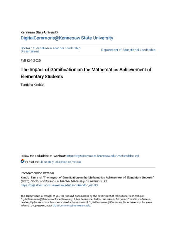 (PDF) The Impact of Gamification on the Mathematics Achievement of ...