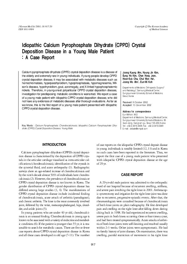 (PDF) Idiopathic Calcium Pyrophosphate Dihydrate (CPPD) Crystal ...