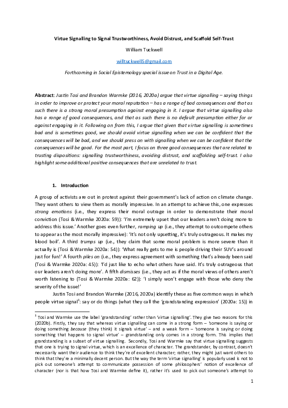 (DOC) Virtue Signalling to Signal Trustworthiness, Avoid Distrust, and ...