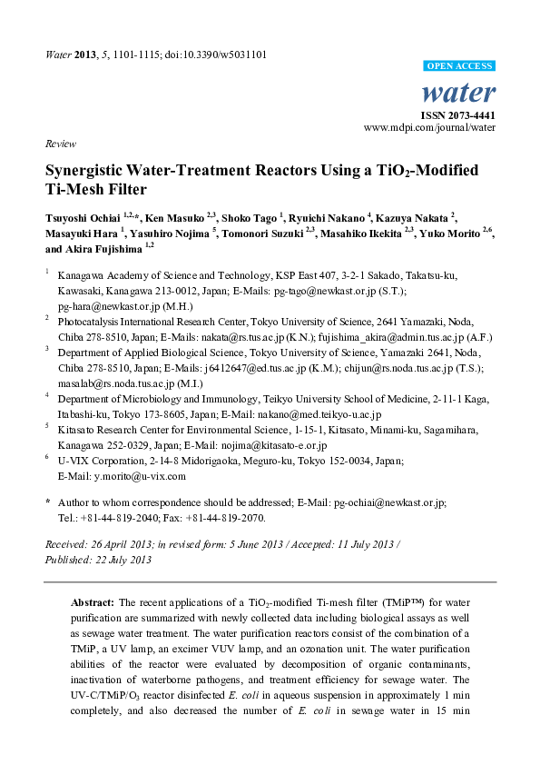 (PDF) Synergistic Water-Treatment Reactors Using a TiO2-Modified Ti ...