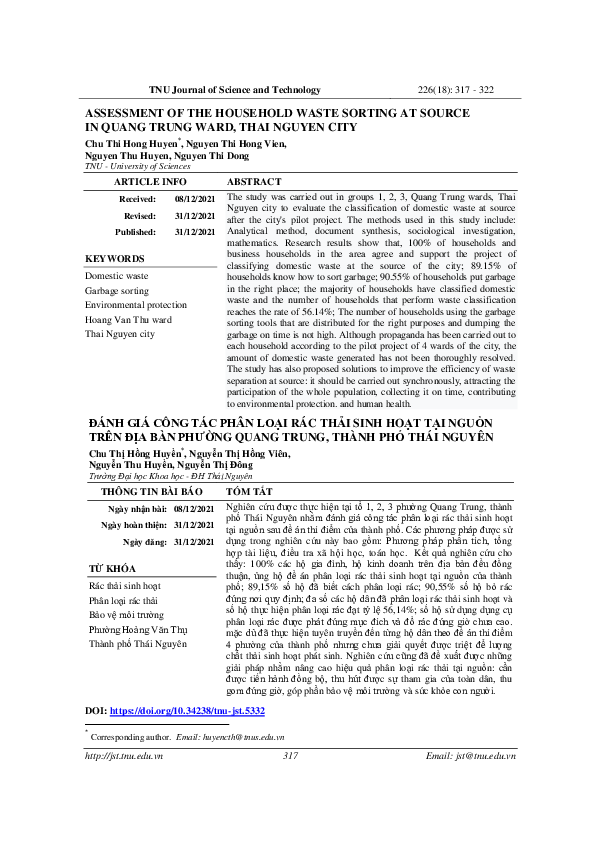 (PDF) Assessment of the Household Waste Sorting at Source in Quang ...