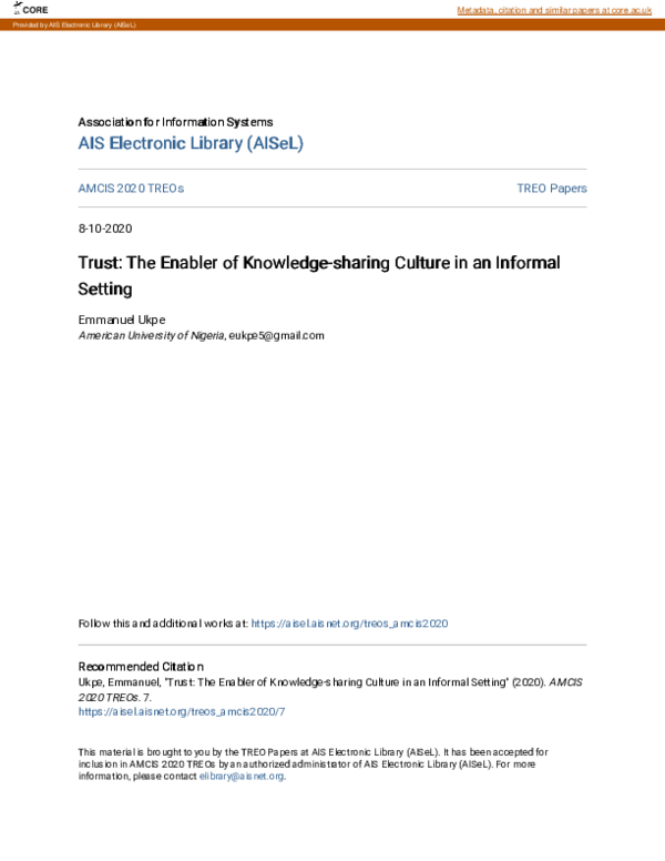 (PDF) Trust: The Enabler of Knowledge-sharing Culture in an Informal Setting