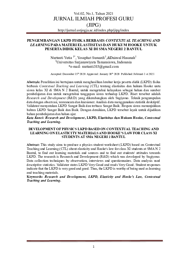 (PDF) Pengembangan LKPD Fisika Berbasis Contextual Teaching and Learning Pada Materi Elastisitas ...