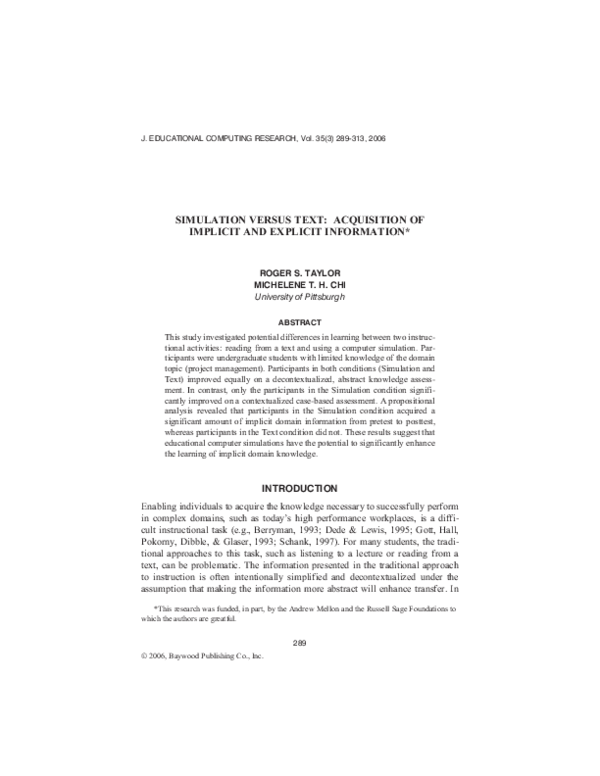Pdf Simulation Versus Text Acquisition Of Implicit And Explicit Information