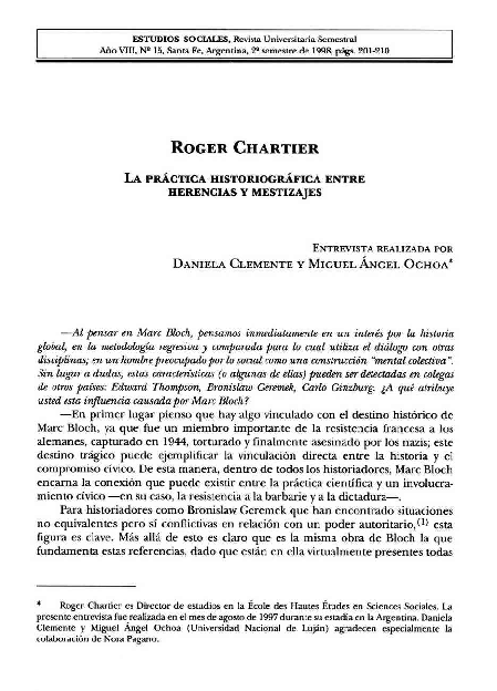 (PDF) Entrevista a Roger Chartier. La Práctica Historiográfica entre Herencia y Mestizajes