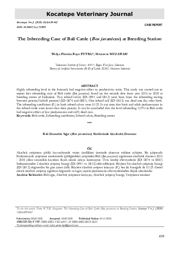 (PDF) The inbreeding case of Bali cattle (Bos javanicus) at breeding station