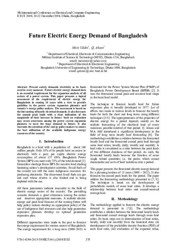 (PDF) Future electric energy demand of Bangladesh