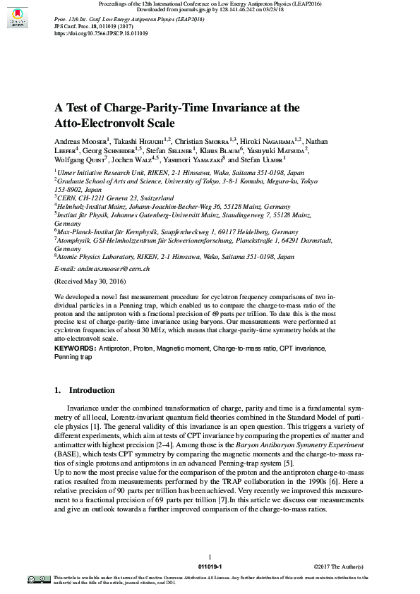 (PDF) A Test of Charge-Parity-Time Invariance at the Atto-Electronvolt ...