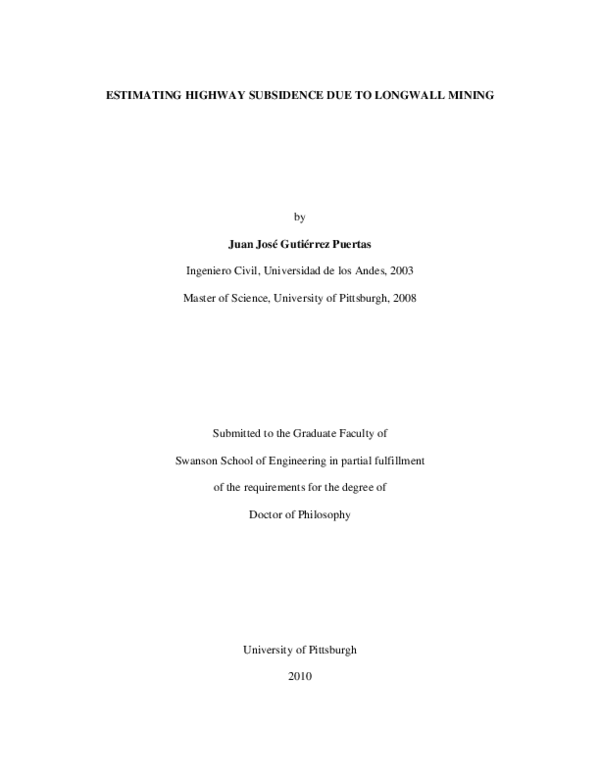 Pdf Estimating Highway Subsidence Due To Longwall Mining