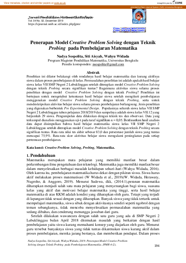 (PDF) Penerapan Model Creative Problem Solving dengan Teknik Probing ...