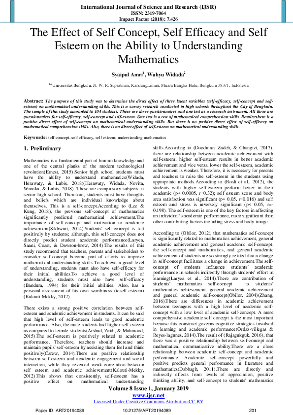 (PDF) The Effect of Self Concept , Self Efficacy and Self Esteem on the Ability to Understanding ...