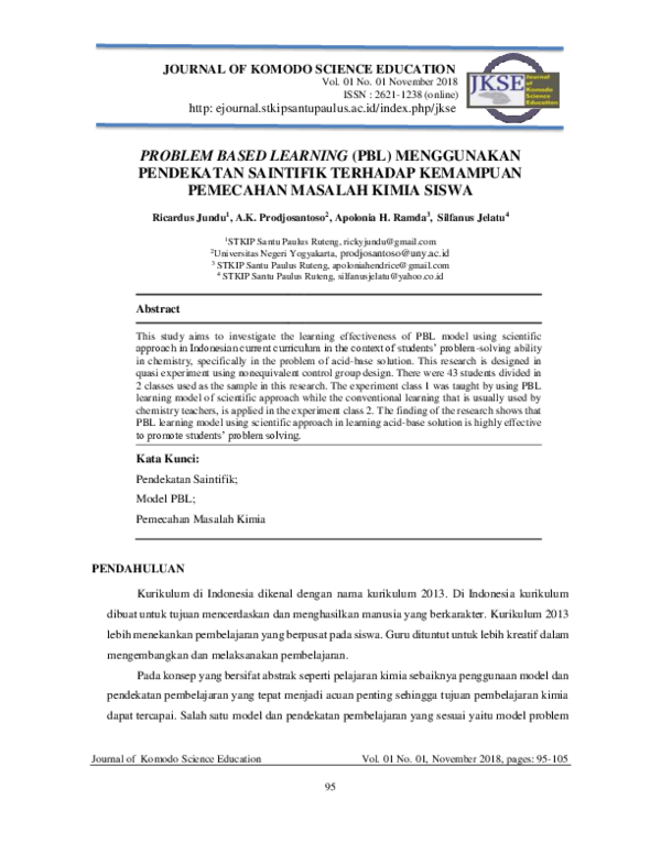 (PDF) Problem Based Learning (PBL) Menggunakan Pendekatan Saintifik Terhadap Kemampuan Pemecahan ...