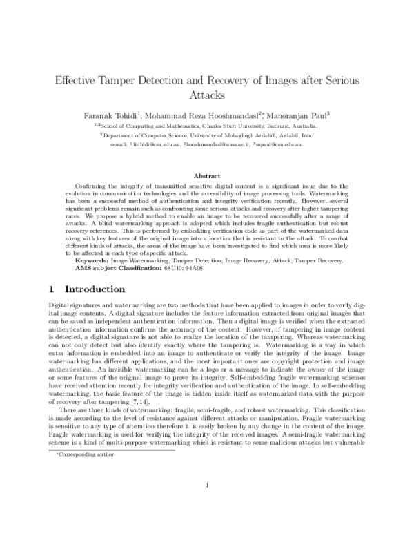 (PDF) Effective Tamper Detection and Recovery of Images after Serious Attacks