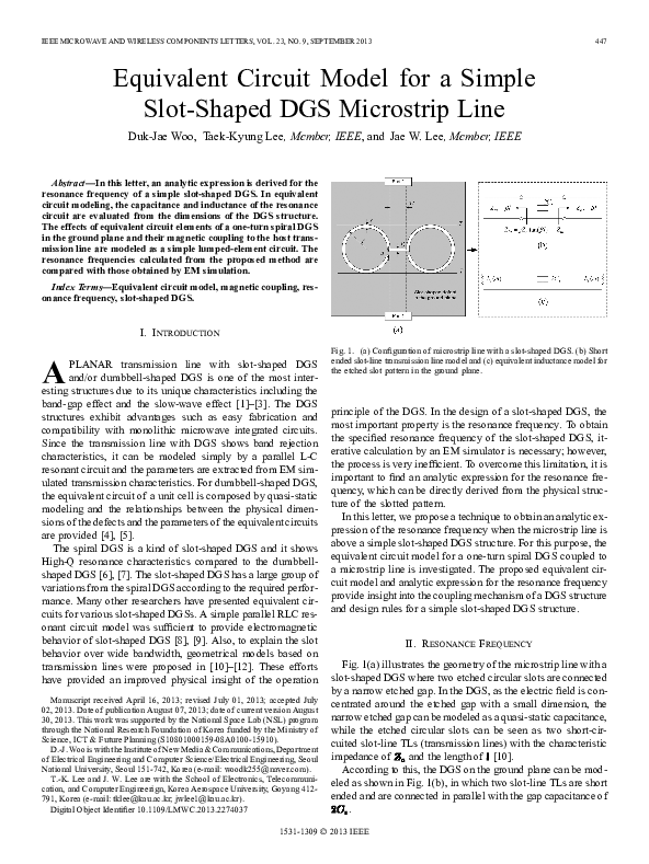 (PDF) Equivalent Circuit Model for a Simple Slot-Shaped DGS Microstrip Line
