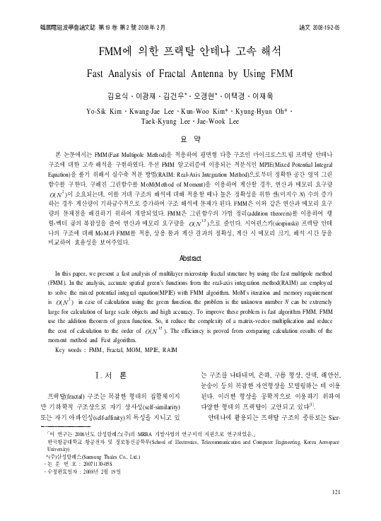 (PDF) FMM에 의한 프랙탈 안테나 고속 해석