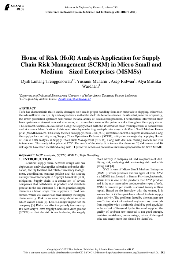 (PDF) House of Risk (HoR) Analysis Application for Supply Chain Risk Management (SCRM) in Micro ...