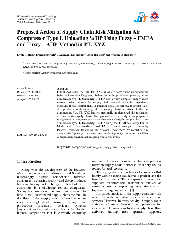 (PDF) Proposed Action of Supply Chain Risk Mitigation Air Compressor Type L Unloading ¼ HP Using ...