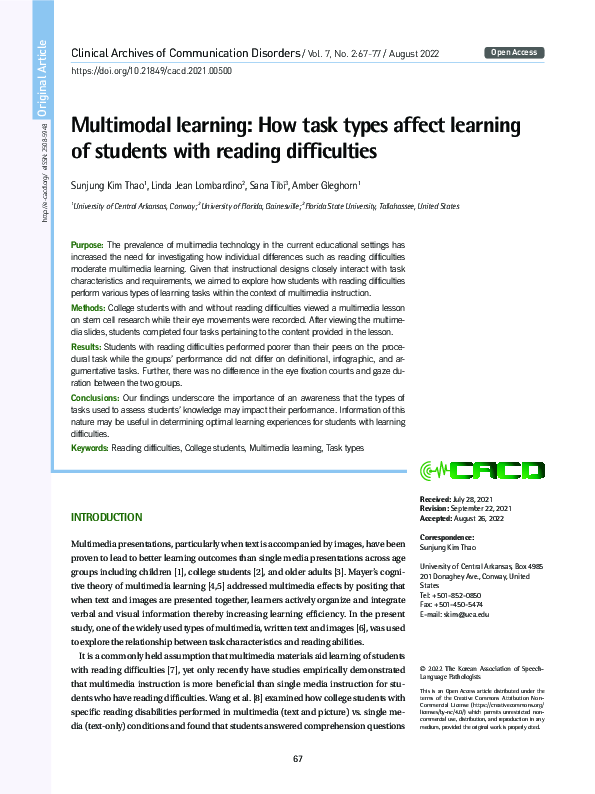 (PDF) Multimodal learning: How task types affect learning of students ...