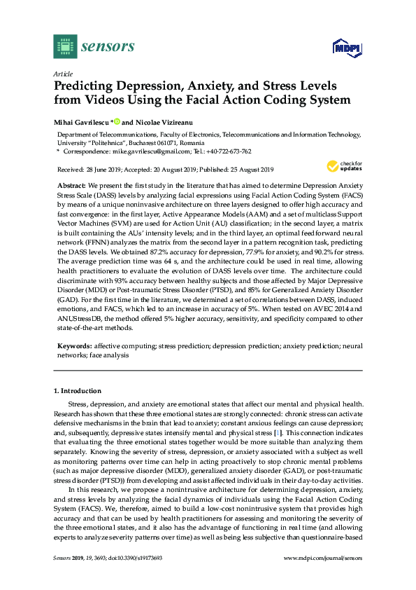 (PDF) Predicting Depression, Anxiety, and Stress Levels from Videos ...