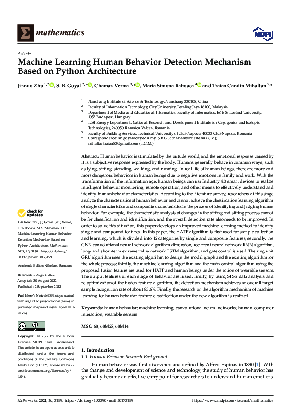 (PDF) Machine Learning Human Behavior Detection Mechanism Based on Python Architecture