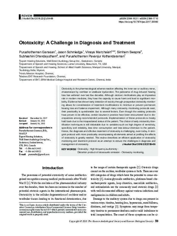(PDF) Ototoxicity: A Challenge in Diagnosis and Treatment
