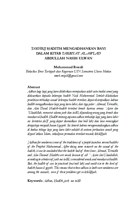 (PDF) Takhrij Hadith Mengadhankan Bayi Dalam Kitab Tarbiyat Al-Awlad ...