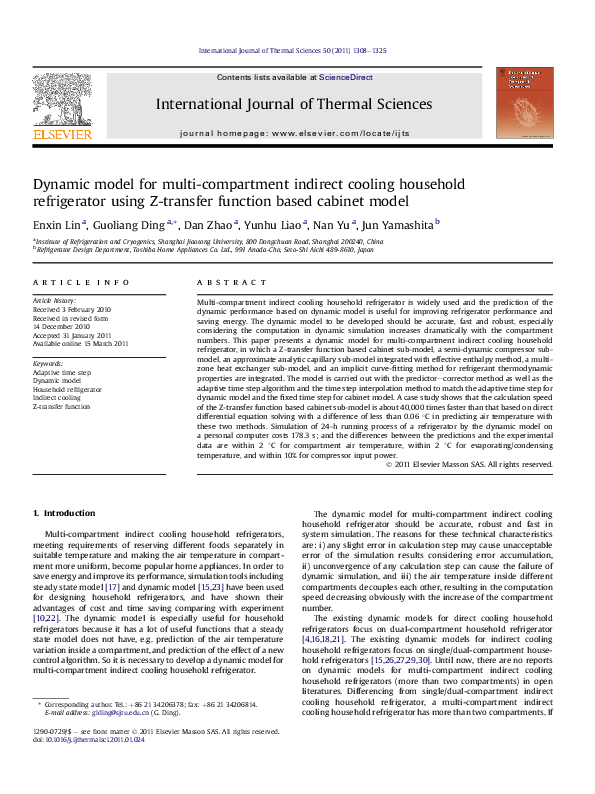 (PDF) Dynamic model for multi-compartment indirect cooling household refrigerator using Z ...