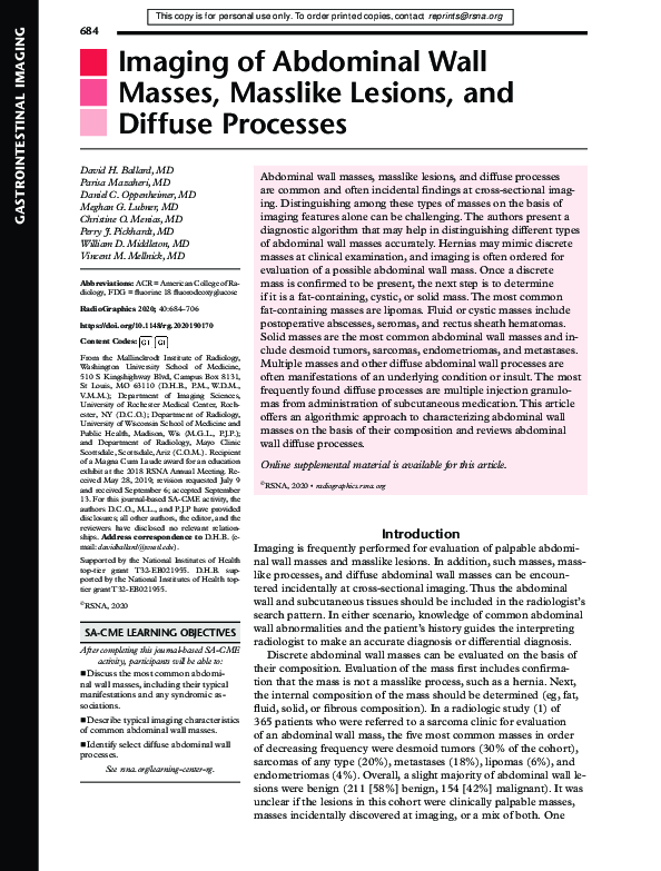 (PDF) Imaging of Abdominal Wall Masses, Masslike Lesions, and Diffuse ...