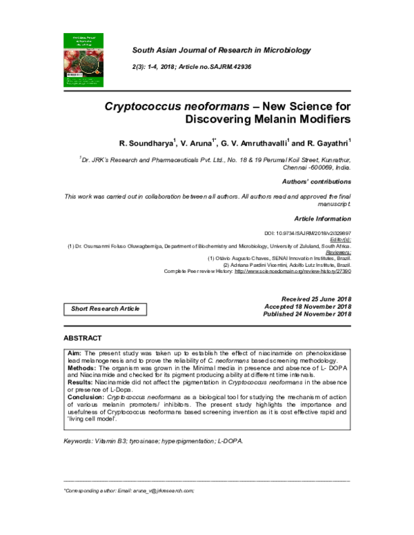 (PDF) Melanin and virulence in Cryptococcus neoformans | Angel Cruz Rosas - Academia.edu