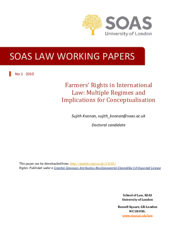 (PDF) Farmers’ Rights in International Law: Multiple Regimes and ...