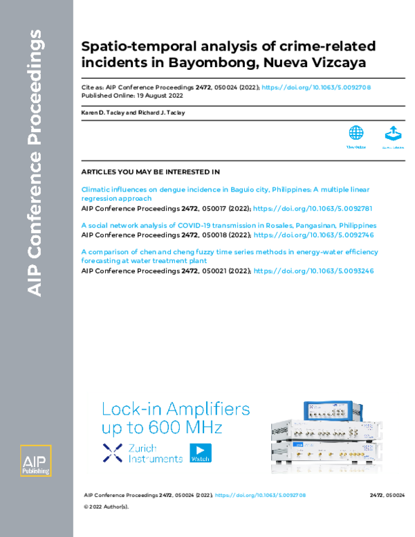 (PDF) Spatio-temporal analysis of crime-related incidents in Bayombong ...