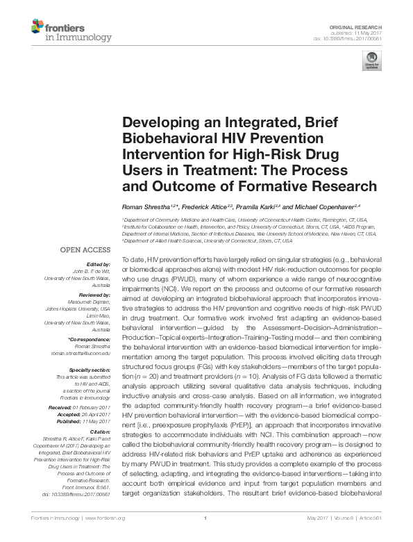 (PDF) Developing an Integrated, Brief Biobehavioral HIV Prevention ...