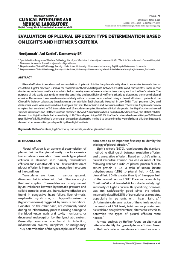 (PDF) Evaluation of Pleura Efusion Determination by Light’s Dan Heffner ...