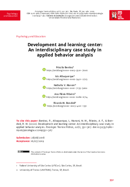 (PDF) Development and learning center: An interdisciplinary case study in applied behavior ...