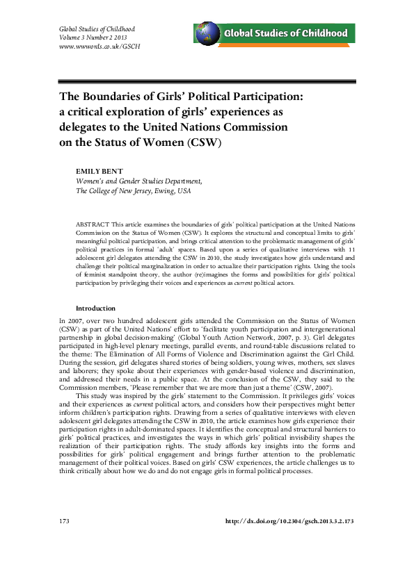(PDF) The Boundaries of Girls' Political Participation: a critical ...